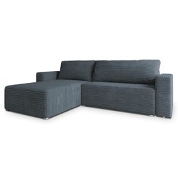 ECKSOFA CALTI T Grau Kordstoff mit Schlaffunktion