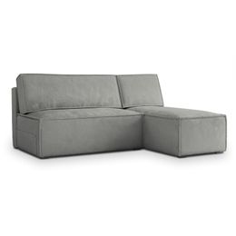 ECKSOFA BRISO M Hellgrau Velours-Stoff mit Schlaffunktion