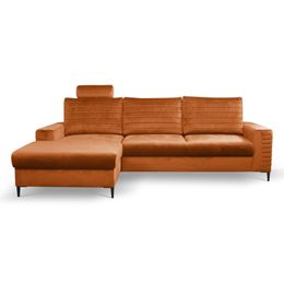 ECKSOFA GRIFO L-S Braun Velours-Stoff mit Schlaffunktion