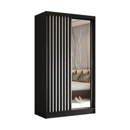 SCHWEBET&Uuml;RENSCHRANK LAMELLO 120/216/61 cm 2-t&uuml;rig mit Spiegel Schwarz