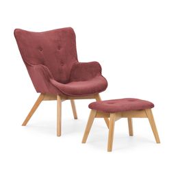 LOUNGESESSEL mit Fu&szlig;hocker Lenari Terrakotta Cordstoff mit F&uuml;&szlig;en in Natur