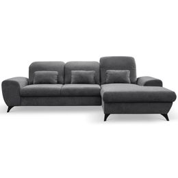 ECKSOFA LUCE R-S Grau Pl&uuml;sch-Stoff mit Schlaffunktion