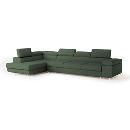 ECKSOFA VICENTE Gr&uuml;n Boucle-Stoff mit Schlaffunktion