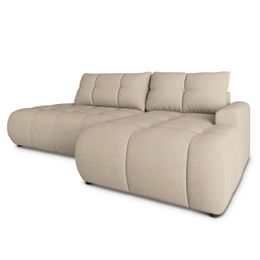 ECKSOFA FLUMA CL R-S Beige Samtstoff mit Schlaffunktion