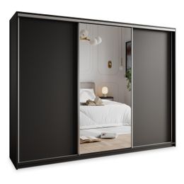 SCHWEBET&Uuml;RENSCHRANK TAVI 270/205/60 cm 3-t&uuml;rig mit Spiegel Schwarz