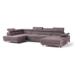 WOHNLANDSCHAFT RUBANO L-S Lila Velours-Stoff mit Schlaffunktion