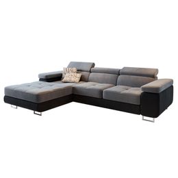 ECKSOFA ELMA L-S Hellgrau Velours-Stoff mit Schlaffunktion