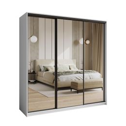 SCHWEBET&Uuml;RENSCHRANK RIEN 180/205/60 cm 3-t&uuml;rig mit Spiegel und Schubladen Wei&szlig;