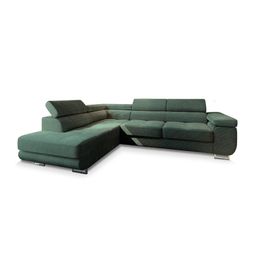 ECKSOFA APIRO L-S Gr&uuml;n Kordstoff mit Schlaffunktion