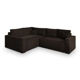ECKSOFA ERONIS L-S Braun Velours-Stoff mit Schlaffunktion