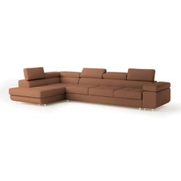 ECKSOFA VICENTE Kupferfarben Boucle-Stoff mit Schlaffunktion
