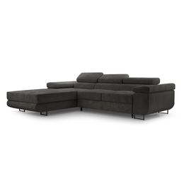 ECKSOFA GIULIO Grau Velours-Stoff mit Schlaffunktion