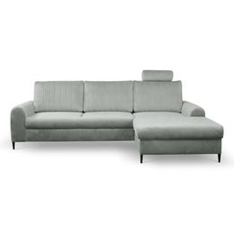 ECKSOFA VERONA R-S Grau Velours-Stoff mit Schlaffunktion