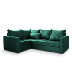 ECKSOFA LIRENO L-S Gr&uuml;n Pl&uuml;sch-Stoff mit Schlaffunktion