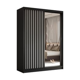 SCHWEBET&Uuml;RENSCHRANK LAMELLO 160/216/61 cm 2-t&uuml;rig mit Spiegel Schwarz