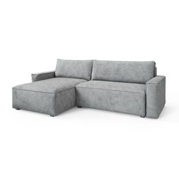 ECKSOFA BESMIR Hellgrau Kordstoff mit Schlaffunktion