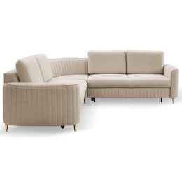 ECKSOFA VELA L-S Beige Velours-Stoff mit Schlaffunktion