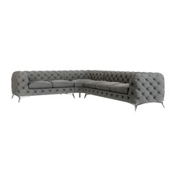 ECKSOFA Chesterfield Laura Grau Samt