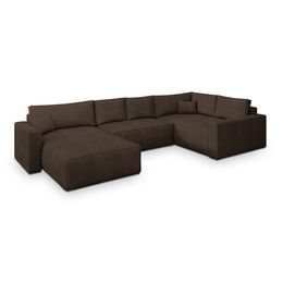 WOHNLANDSCHAFT VELAMI R-S Braun Kordstoff mit Schlaffunktion