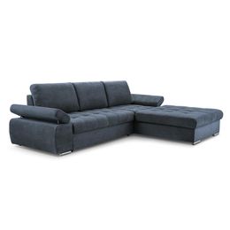 ECKSOFA SANDRO Blau Geflochtener Stoff mit Schlaffunktion