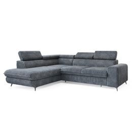 ECKSOFA VELISS Grau Kordstoff mit Schlaffunktion