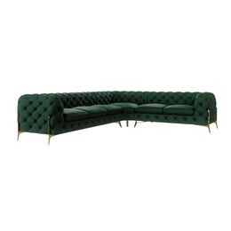 ECKSOFA Chesterfield Lexi Flasche Gr&uuml;n Samt, langer Schenkel links