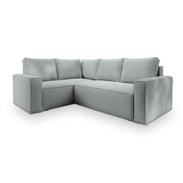 ECKSOFA ESTANO L-S Hellgrau Kordstoff mit Schlaffunktion