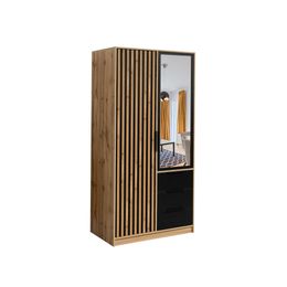 DREHT&Uuml;RENSCHRANK GAREN 100/200/57,5 cm 2-t&uuml;rig mit Spiegel Eiche Wotan