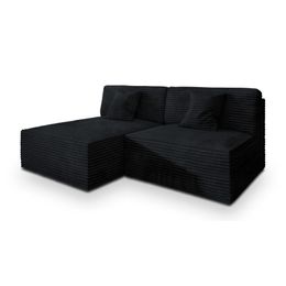 ECKSOFA FIORO Schwarz Kordstoff mit Schlaffunktion
