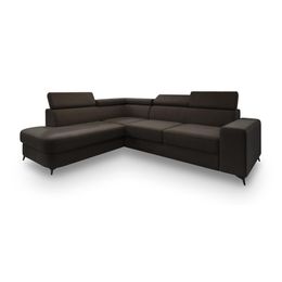 ECKSOFA ALVORO L-S Braun Velours-Stoff mit Schlaffunktion