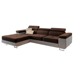 ECKSOFA ELMA L-S Braun Velours-Stoff mit Schlaffunktion