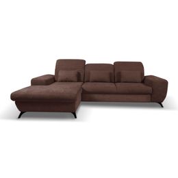 ECKSOFA LUCE L-S Braun Pl&uuml;sch-Stoff mit Schlaffunktion
