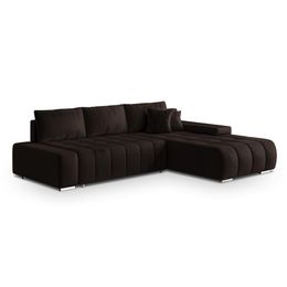 ECKSOFA ALESE R-S Braun Velours-Stoff mit Schlaffunktion