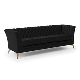 CHESTERFIELD-SOFA 3-sitzer Whitby Schwarz Samt mit goldenen F&uuml;&szlig;en