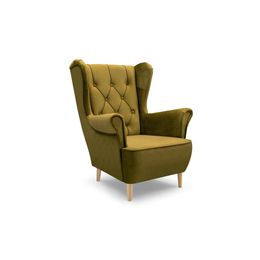 SESSEL TIBER, Polstersessel Glamour Loungesessel, Velours-Stoff Gr&uuml;n