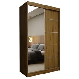 SCHWEBET&Uuml;RENSCHRANK MIRELLA 120/216/61 cm 2-t&uuml;rig mit Spiegel Eiche Artisan