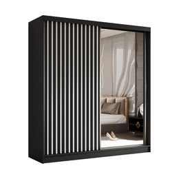 SCHWEBET&Uuml;RENSCHRANK LAMELLO 200/216/61 cm 2-t&uuml;rig mit Spiegel Schwarz