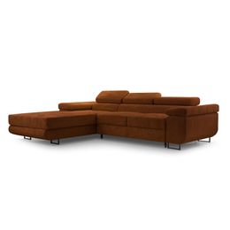 ECKSOFA GIULIO Orange Velours-Stoff mit Schlaffunktion