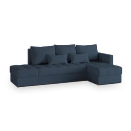 ECKSOFA LUMARI R-S Blau Pl&uuml;sch-Stoff mit Schlaffunktion