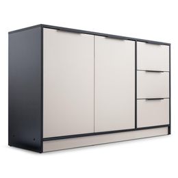 KOMMODE SION 138/81/41cm mit 3 Schubladen 2 T&uuml;ren Schwarz