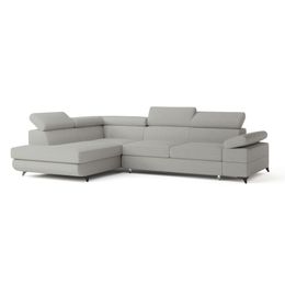 ECKSOFA FAVIEN L-S Hellgrau Boucle-Stoff mit Schlaffunktion