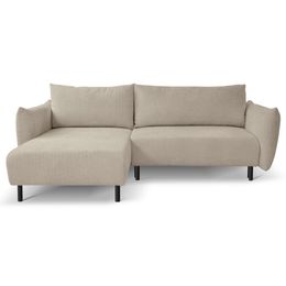 ECKSOFA UNO Beige Pl&uuml;sch-Stoff mit Schlaffunktion