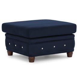 HOCKER Chesterfield Cleo Blink Marineblau Samt mit Kristallsteppung und braunen Massivholzf&uuml;&szlig;en