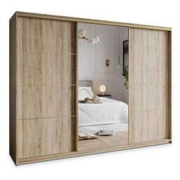 SCHWEBET&Uuml;RENSCHRANK VARO 270/205/60 cm 3-t&uuml;rig mit Spiegel Sonoma Eiche