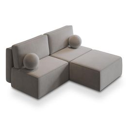 ECKSOFA VARNA M Hellgrau Velours-Stoff mit Schlaffunktion