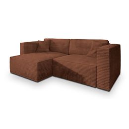ECKSOFA NERIO Braun Kordstoff mit Schlaffunktion