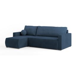 ECKSOFA SORGE Blau Pl&uuml;sch-Stoff mit Schlaffunktion