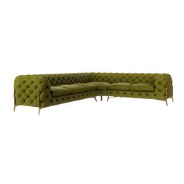 ECKSOFA Chesterfield Lexi Olive Samt, langer Schenkel links