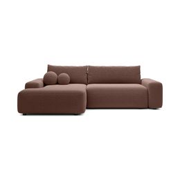 ECKSOFA RUOTA Braun Boucle-Stoff mit Schlaffunktion