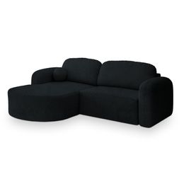 ECKSOFA AMILIA L-S Schwarz Boucle-Stoff mit Schlaffunktion